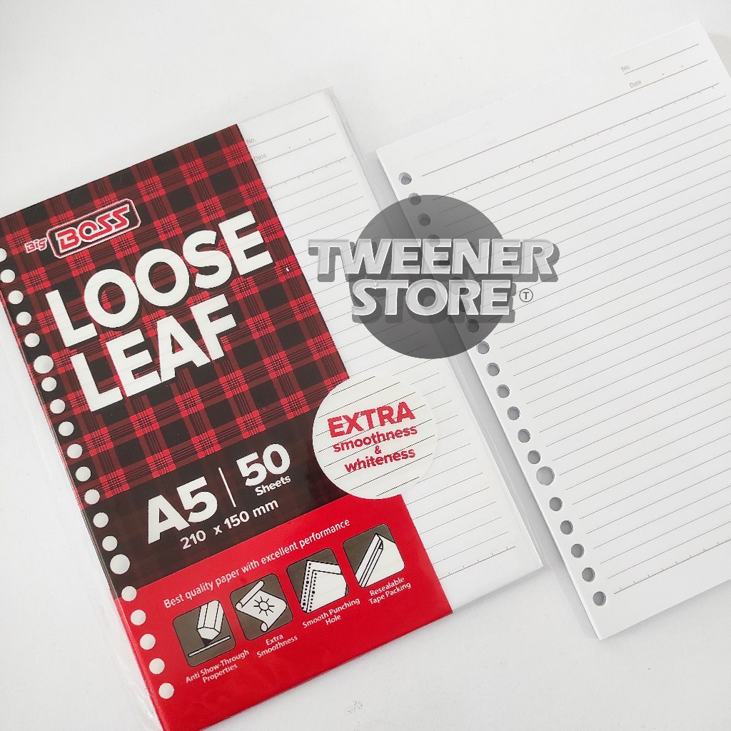 Jual [A5-GARIS] Big Boss Loose Leaf A5 50 Sheets Lembar Garis-Garis | Kertas Isi Binder | Shopee ...