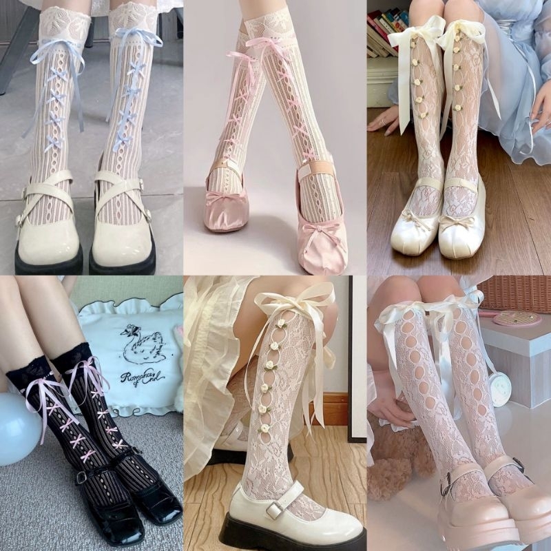 Jual Feelme KK-352 Kaos Kaki Lolita Wedding Bunga Pita Ribbon Flower ...