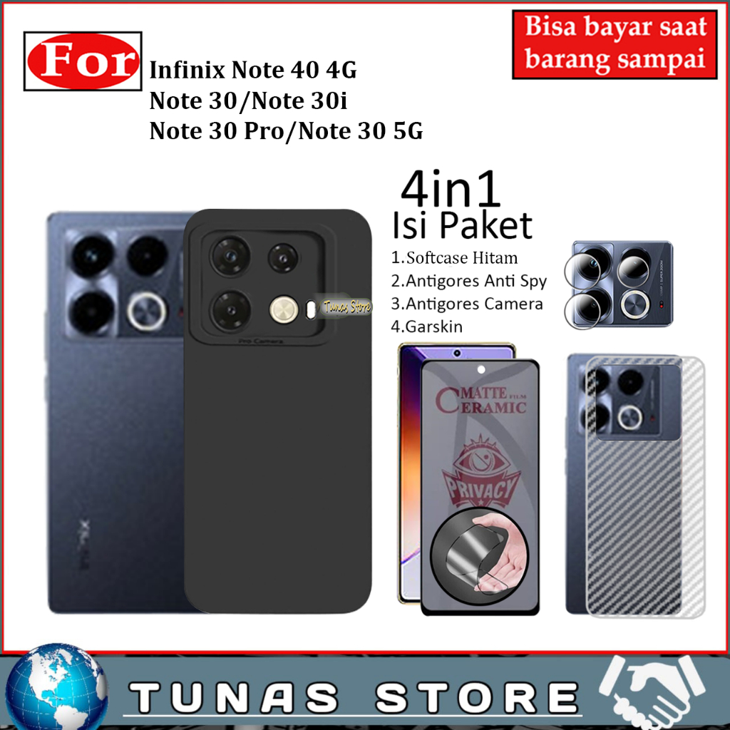 Jual Paket 4in1 Softcase Infinix Note 40 4G 30 30 Pro Casing Silikon tempered glass skin carbon ...