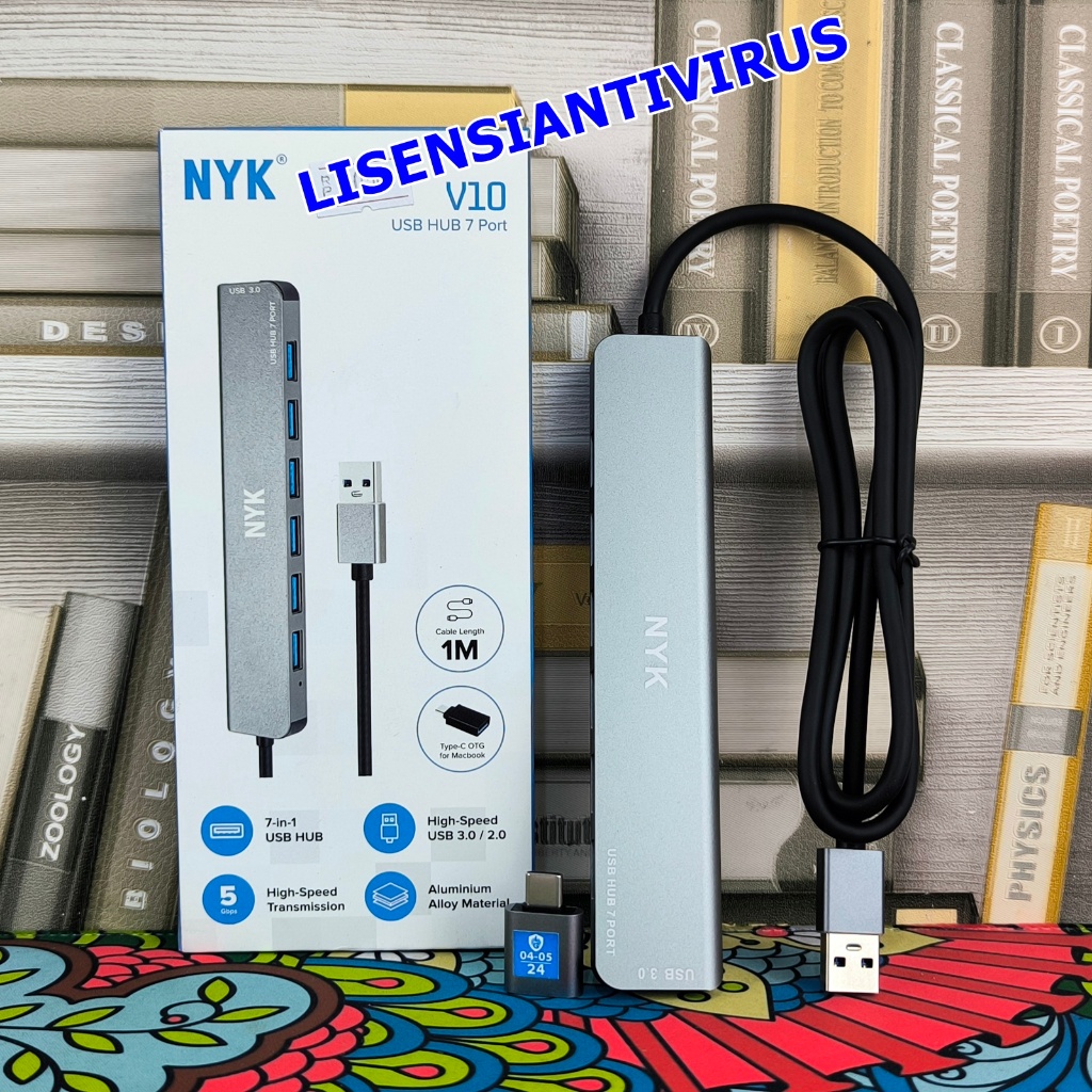 Jual USB HUB 3.0 NYK V10 7 Port Cable 1M + OTG Type-C Support Mac | Shopee Indonesia