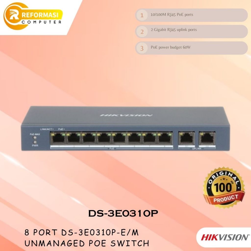 Jual SWITCH POE HIKVISION 8 PORT DS-3E0310P-E/M UNMANAGED POE SWITCH ...