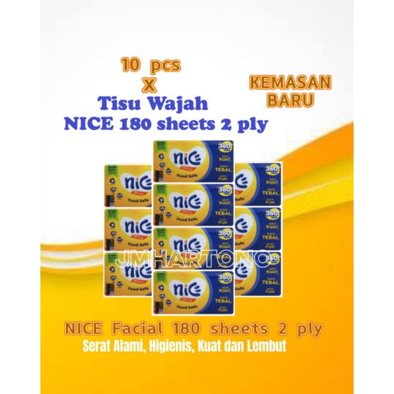 Jual Nice Facial Tissue 180 sheets 2 ply ( Paket 10 pcs tisu) | Shopee ...