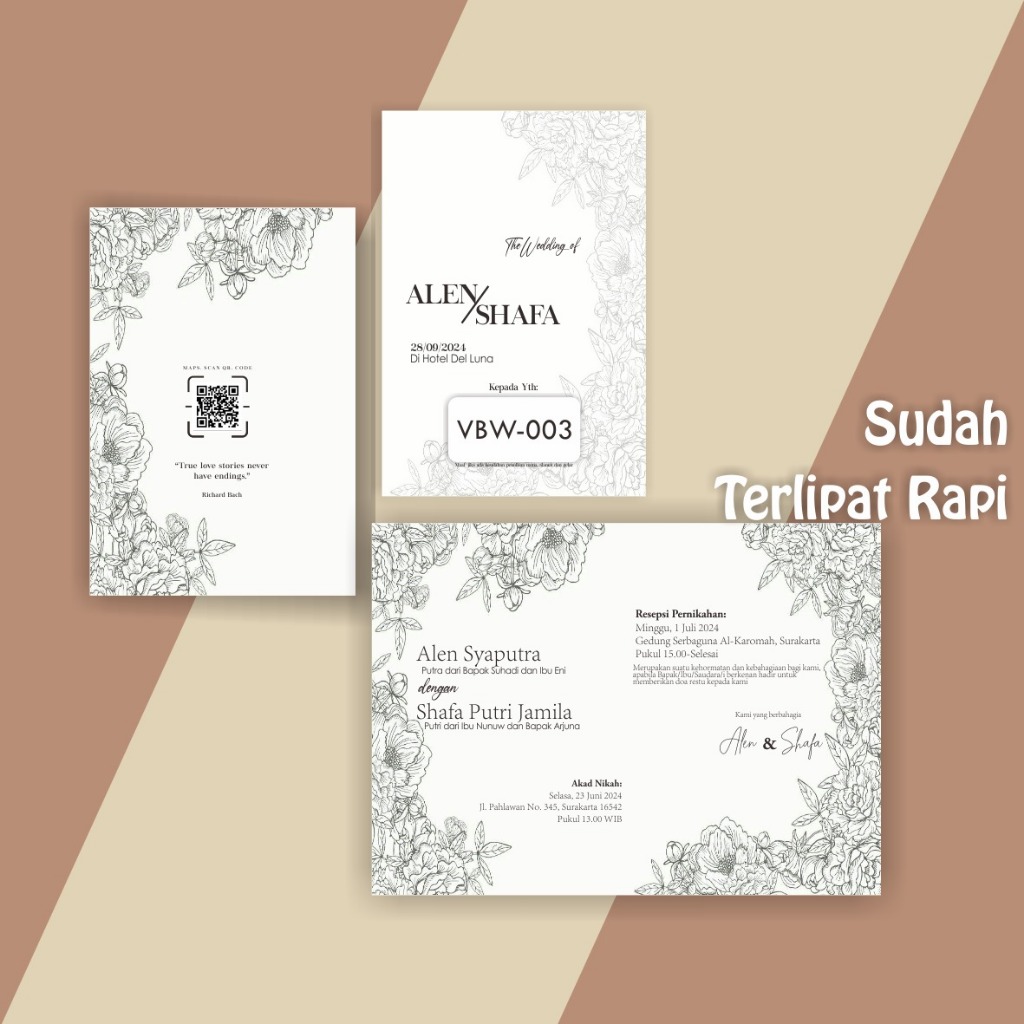 Jual Undangan Costum Template Hitam Putih, Undangan Seri VBW, Undangan ...