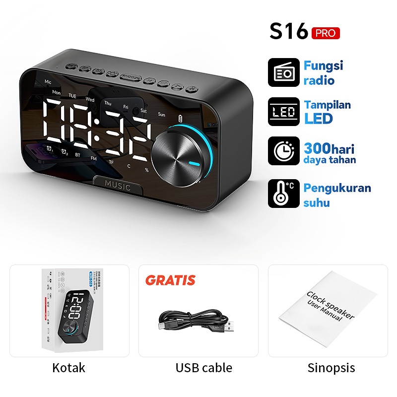 Jual (COD) Speaker Bluetooth Portable Bass speaker Jam Alarm Clock LED ...