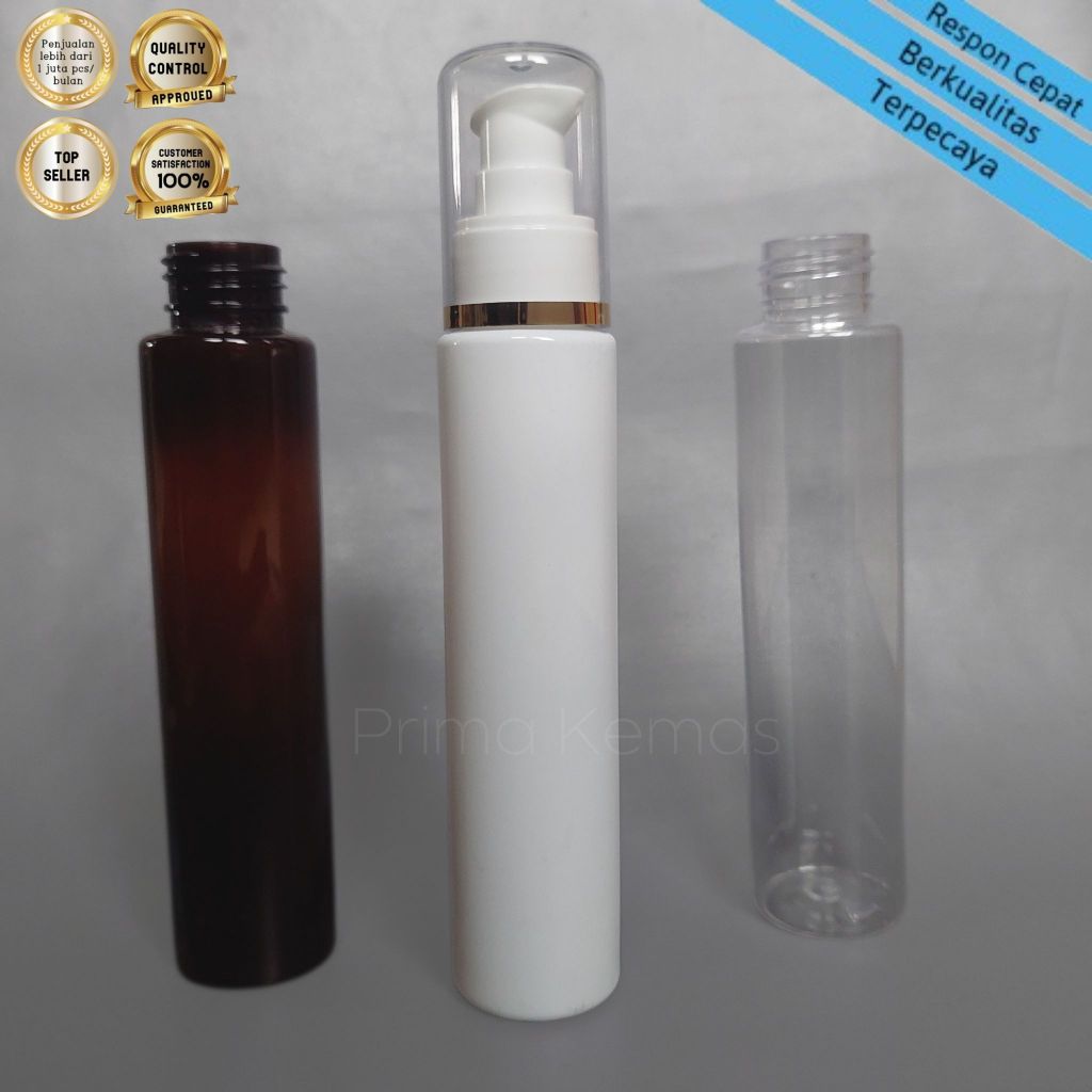Jual Botol Pump Treatment 100 ml - botol Pet Tub H 100 ml Pump big cap list gold | Shopee Indonesia