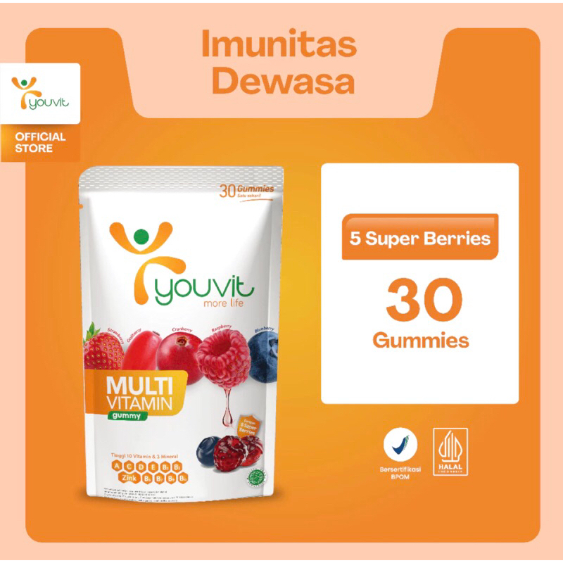 Jual (BPOM ORIGINAL)-YOUVIT MULTIVITAMIN DEWASA-GUMMY ISI 30pcs | Shopee Indonesia