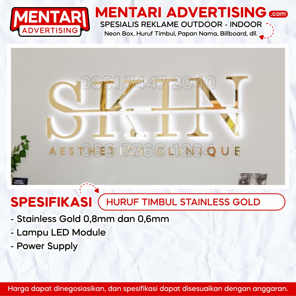 Jual Letter Sign Huruf Timbul Stainless Gold 3D LED Menyala | Shopee ...