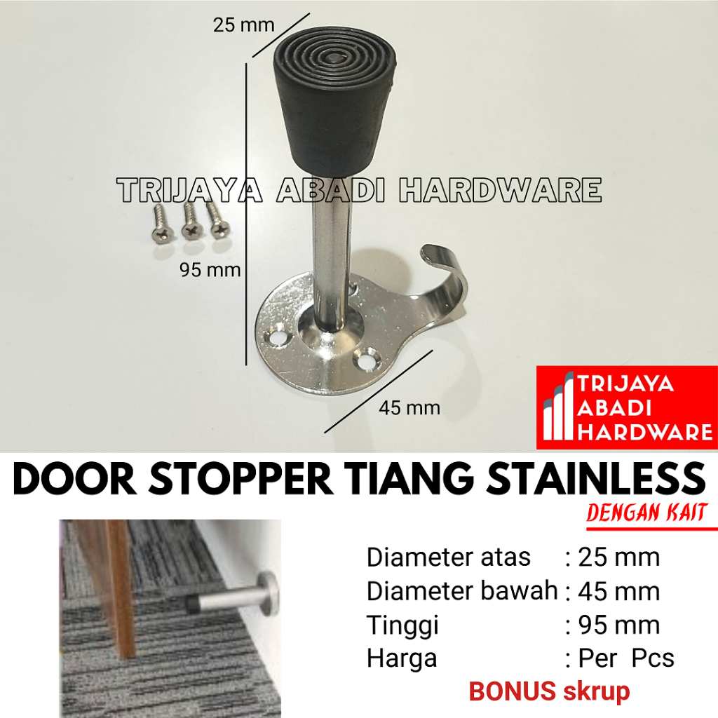Jual Door Stopper Tiang 95 mm Stainless Door Stop Penahan Pintu Bumper ...