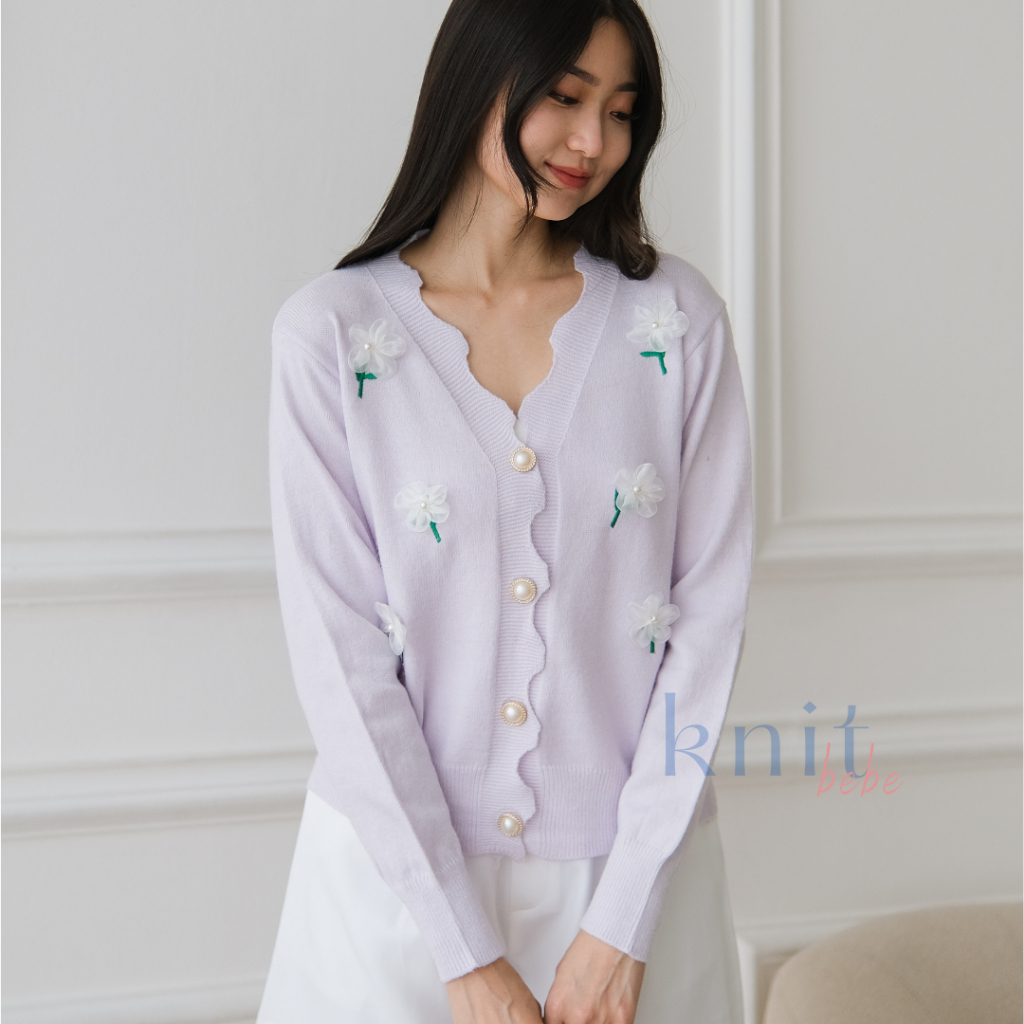 Jual KNITBEBE - SHINHYE Atasan Sweater Cardigan Rajut Motif Bunga ...