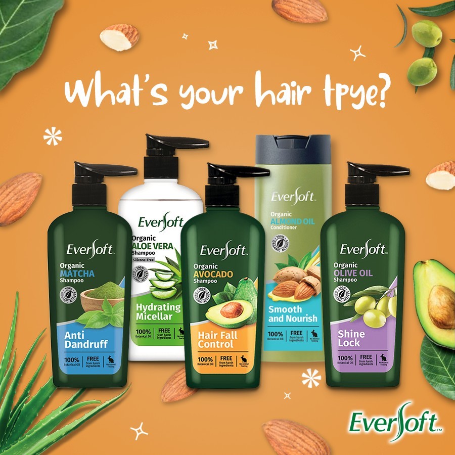 Jual EVERSOFT Organic Olive Oil/Avocado/Aloe Vera/Matcha Shampoo 480ml ...