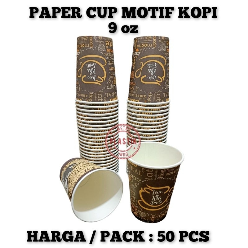Jual Paper Cup Motif 9oz Isi 50pcs / Gelas Kertas Motif Kopi 9 oz Isi 50 pcs | Shopee Indonesia