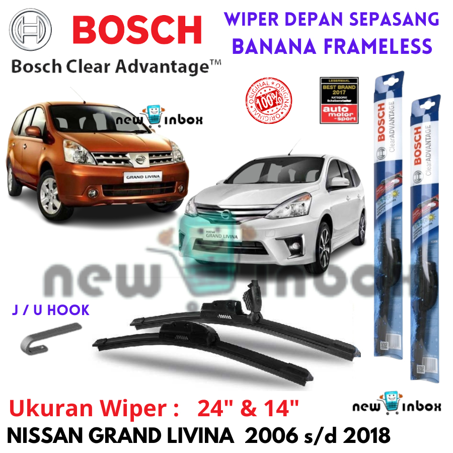 Jual Wiper Depan Mobil NISSAN GRAND LIVINA 2006-2018 Sepasang Frameless BOSCH CLEAR ADVANTAGE 24 ...