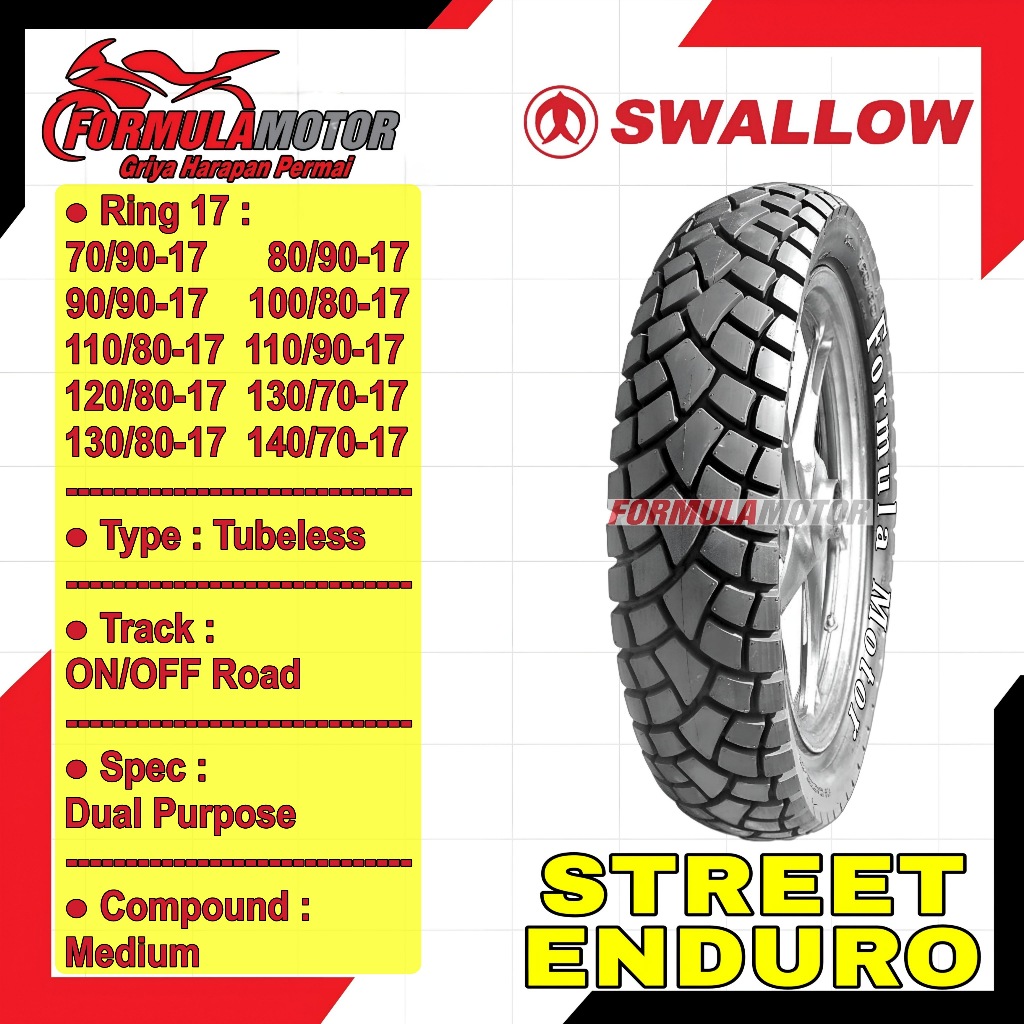 Jual Swallow Street Enduro Ring 17 Tubeless All Size (Dual Purpose) Ban Motor Tubles SB117 SB ...