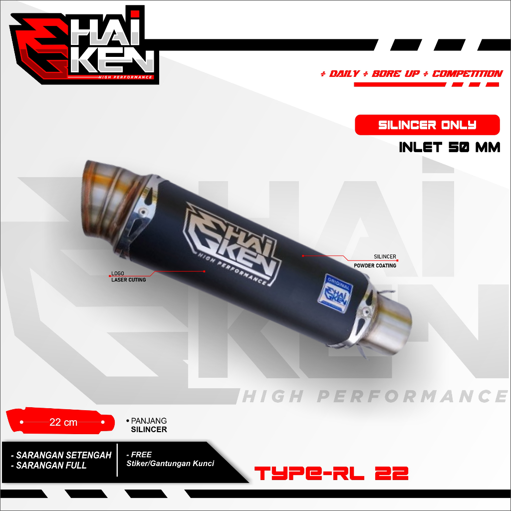 Jual silincer selencer knalpot racing original HAIKEN type RL 22 inlet ...