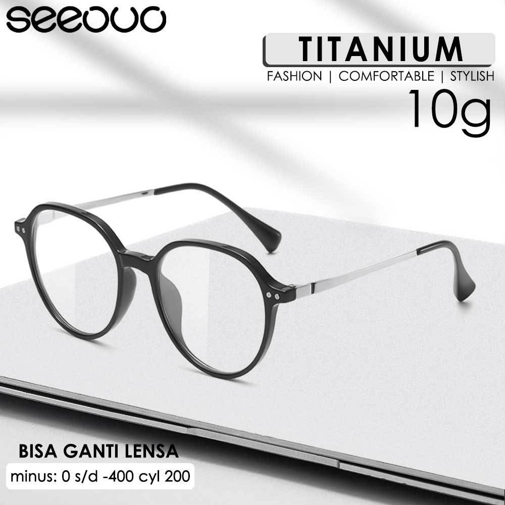 Jual Seeouo Frame Kacamata Plano Lens Style Oval Titanium Fashion Light Comfortable Pria Wanita ...