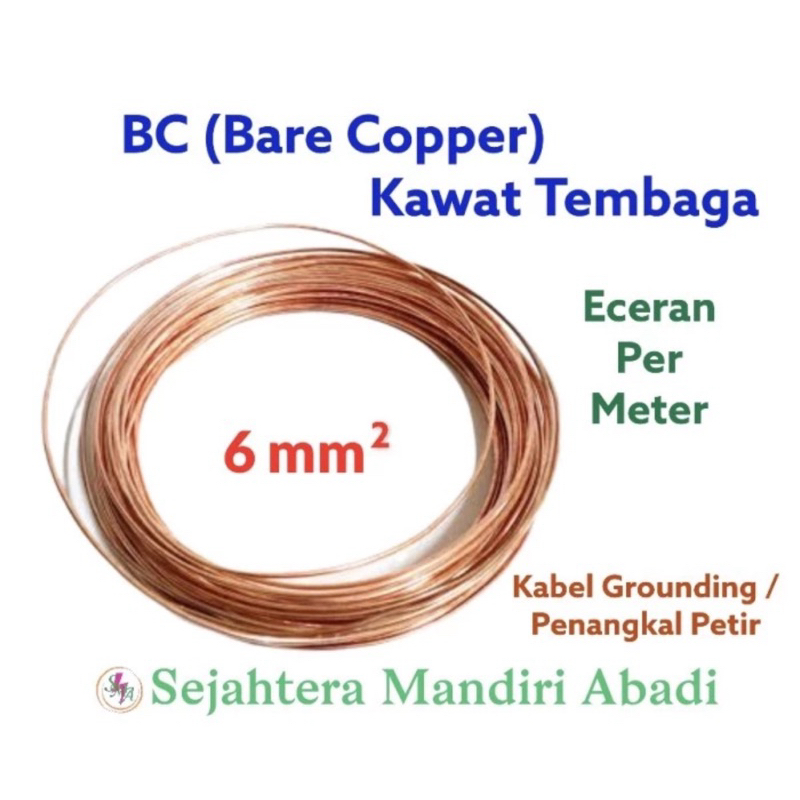 Jual Kabel BC 6 mm Kawat Tembaga Grounding 6mm Anti Petir Per Meter ...