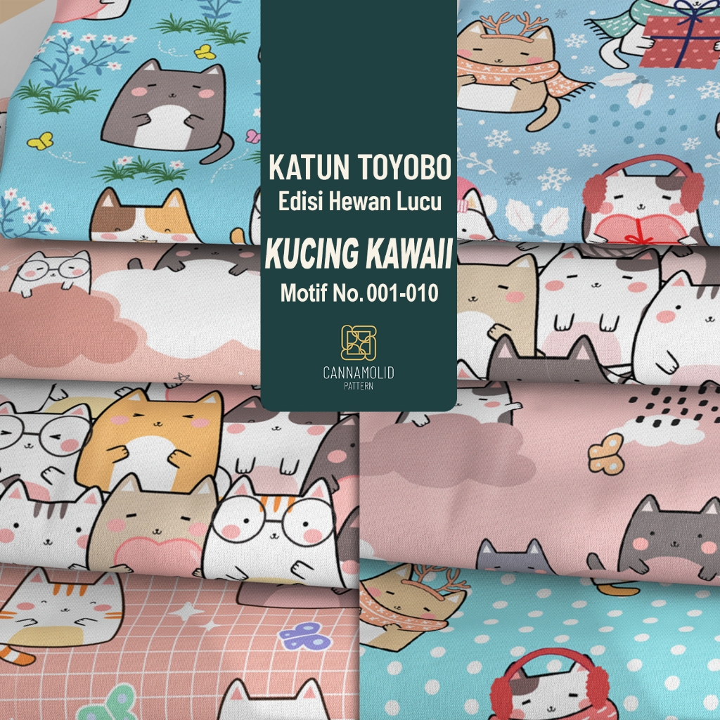 Jual Kain Katun Toyobo Printing Motif KAWAII CAT Hewan Lucu | Lebar ...
