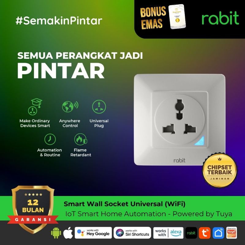 Jual RABIT Smart Wall Socket WiFi - Colokan Listrik Dinding 10A (1100W ...