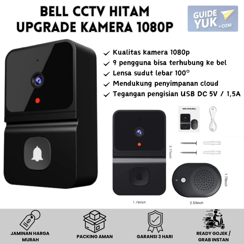 Jual Bell Rumah Wireless Hitam / Bell Rumah Dengan Kamera 1080p / Bell ...