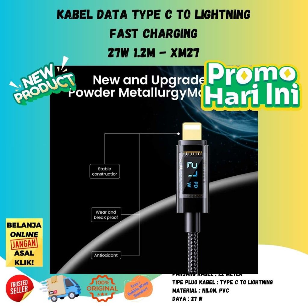 Jual Kabel Data USB Type C to Lightning Fast Charging 27W 1.2m 120cm ...