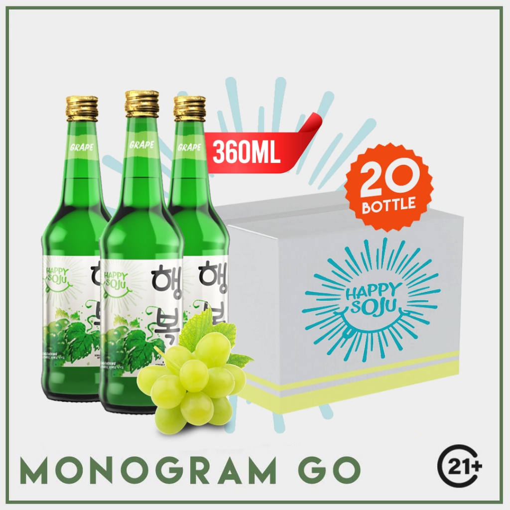 Jual Happy Soju Green Grape 360ml (1 KARTON ISI 20 BOTOL) | Shopee ...