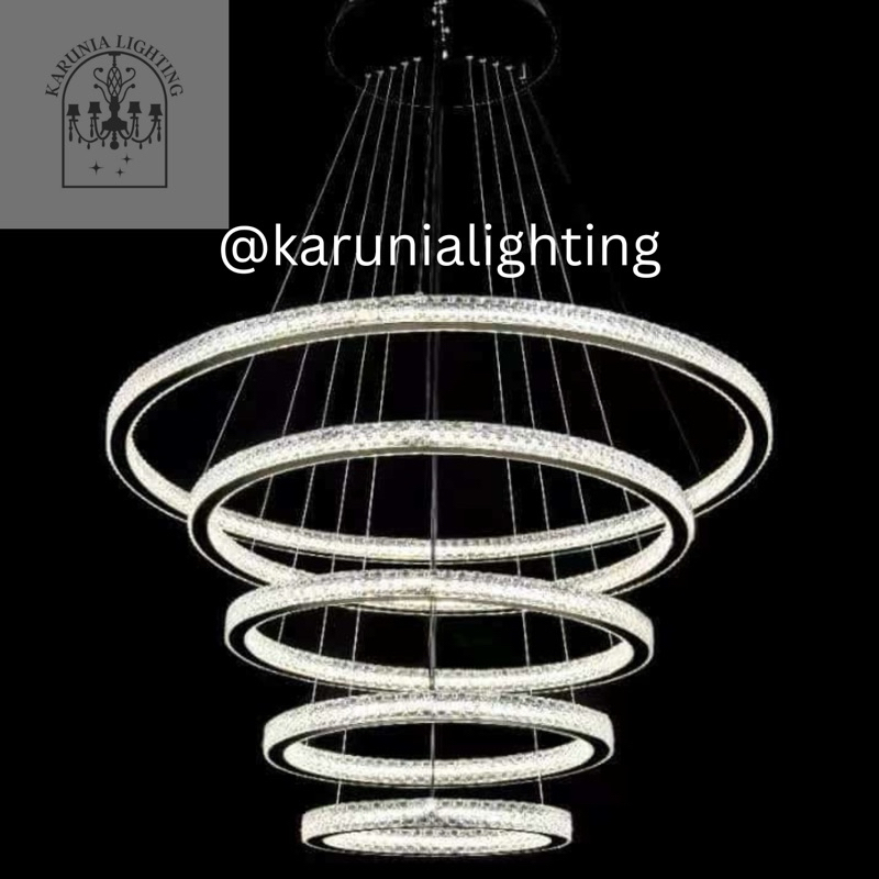 Jual Lampu Gantung Void Modern Spiral Crystal Led 3 Colours 5 Ring ...