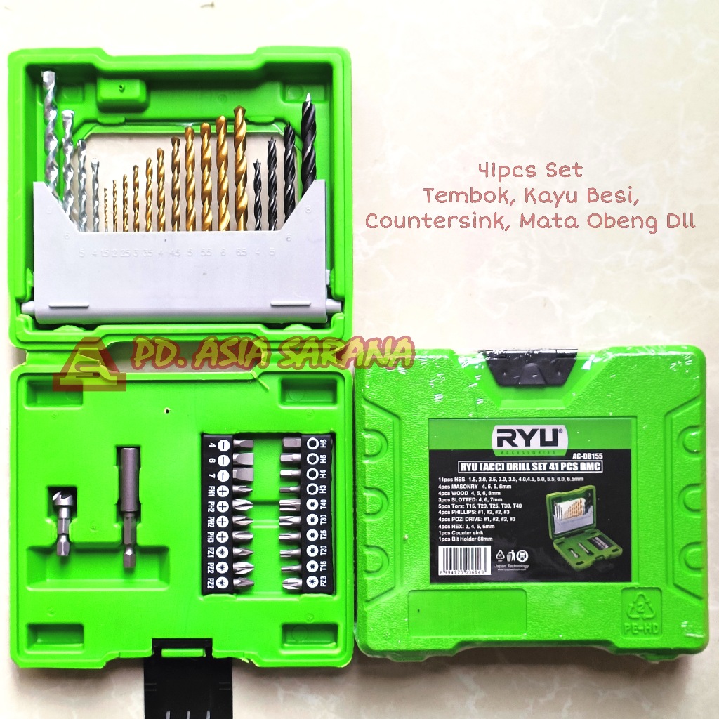 Jual Mata Bor 41pcs Set RYU AC-DB155 Beton Besi Kayu Obeng HSS Drill ...