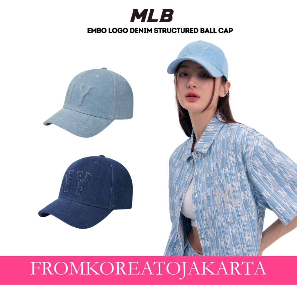 Jual MLB Embo Logo Denim Structured Ball Cap | Shopee Indonesia