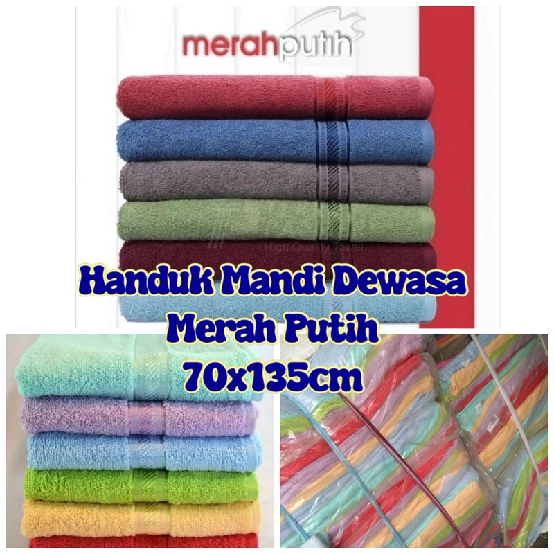 Jual Handuk Dewasa MERAH PUTIH 70x135 / HANDUK MANDI DEWASA Warna Polos ...