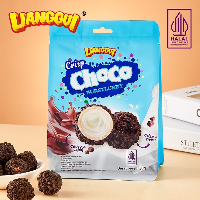 Jual [HALAL] Lianggui Crisp Choco Burstlurry Ball 80g Wafer Bulat Salut ...