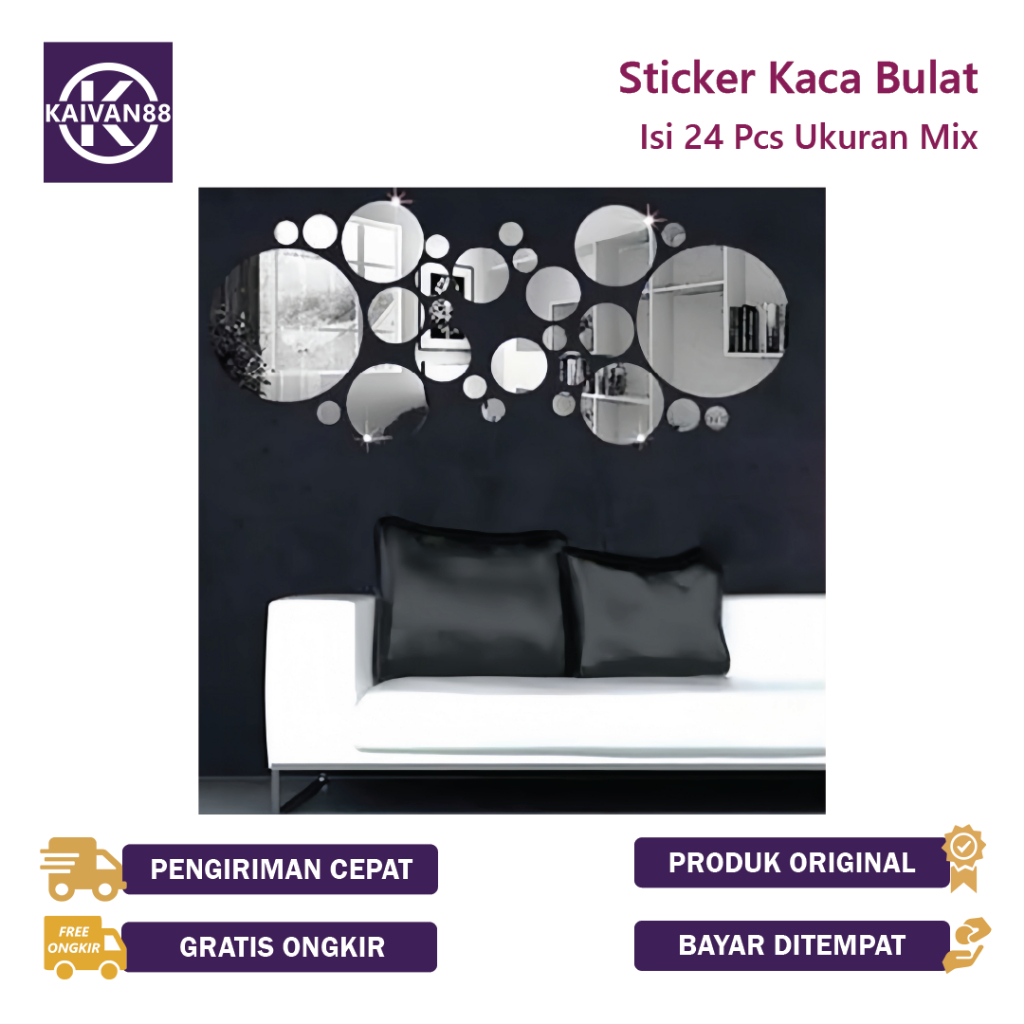 Jual Kaivan88 Stiker Kaca Bulat isi 24pcs Mix ukuran | Shopee Indonesia