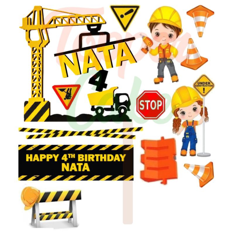 Jual Topper Cake Construction/Proyek/Mobil Excavator gratis tambah nama ...