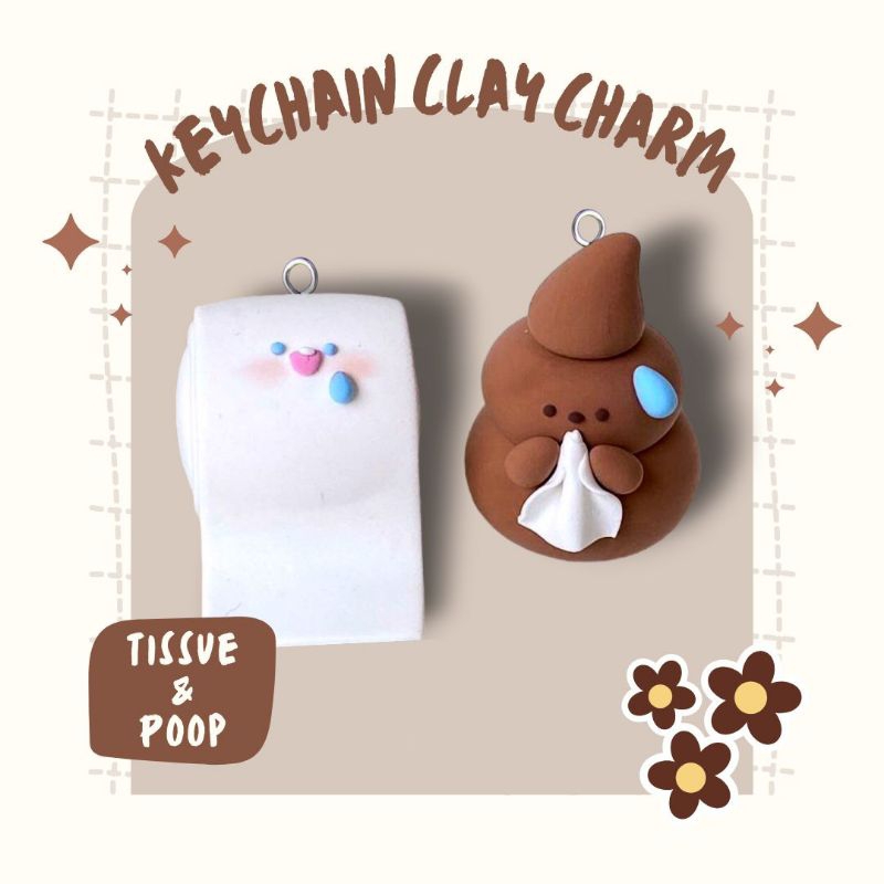 Jual Keychain Clay Charm Poop and Tissue/Gantungan Kunci Clay Charm ...