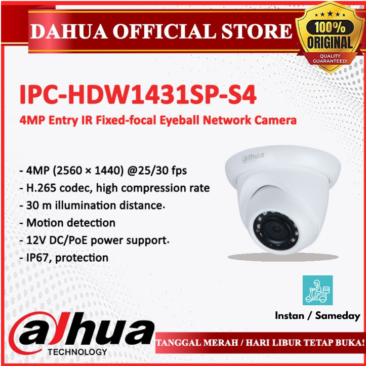 Jual DAHUA IR Eyeball IP Cam 4MP PoE DH-IPC-HDW1431SP-S4 WeatherProof IP67 | Shopee Indonesia