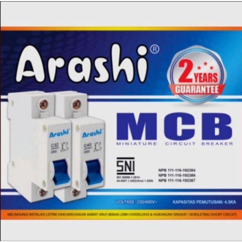 Jual MCB ARASHI 1 PHASE 4 AMPERE / 6 AMPERE / 10 AMPERE / 16 AMPERE ...