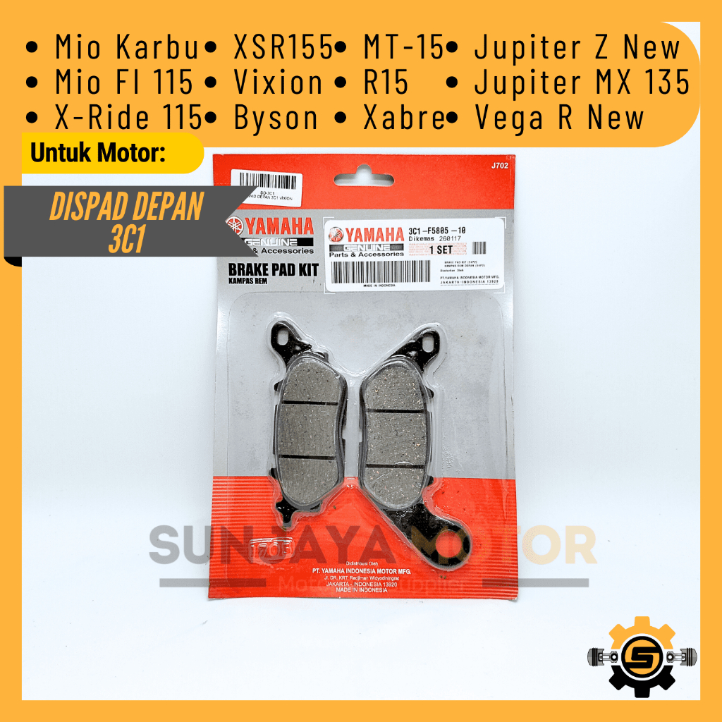 Jual Dispad Depan Original Yamaha 3C1 Kampas Rem Mio Mio J XRide Fino 115 Vega R Vixion Jupiter ...