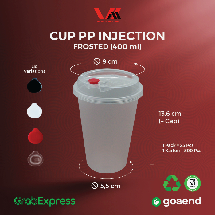 Jual [500 PCS] CUP INJECTION 400ML - CUP FROSTED NATURAL - CUP PLASTIK ...