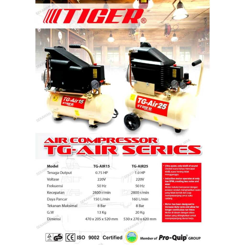 Jual TIGER Kompresor Angin TIGER 3/4 hp 1 HP / Kompresor Angin Listrik ...