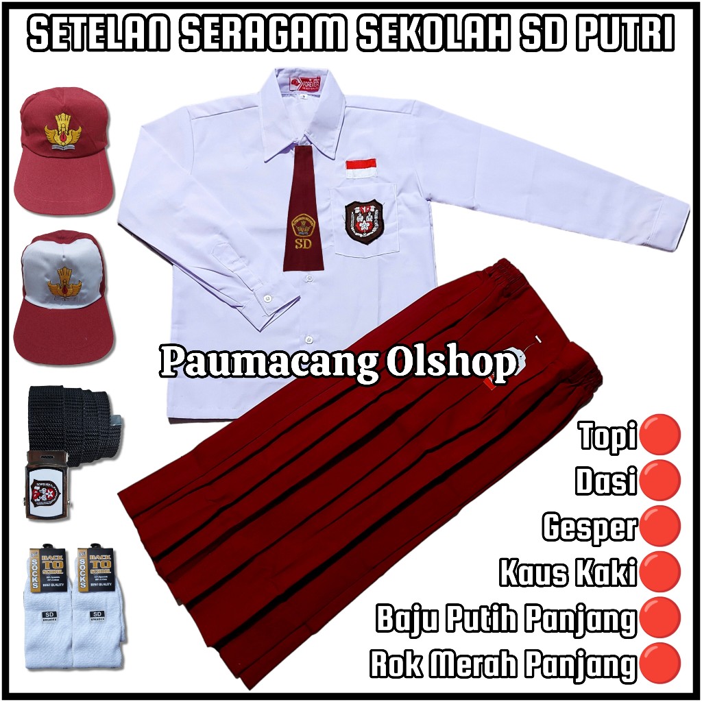 Jual Setelan Seragam Sekolah SD Merah Putih Anak Perempuan Baju Putih ...
