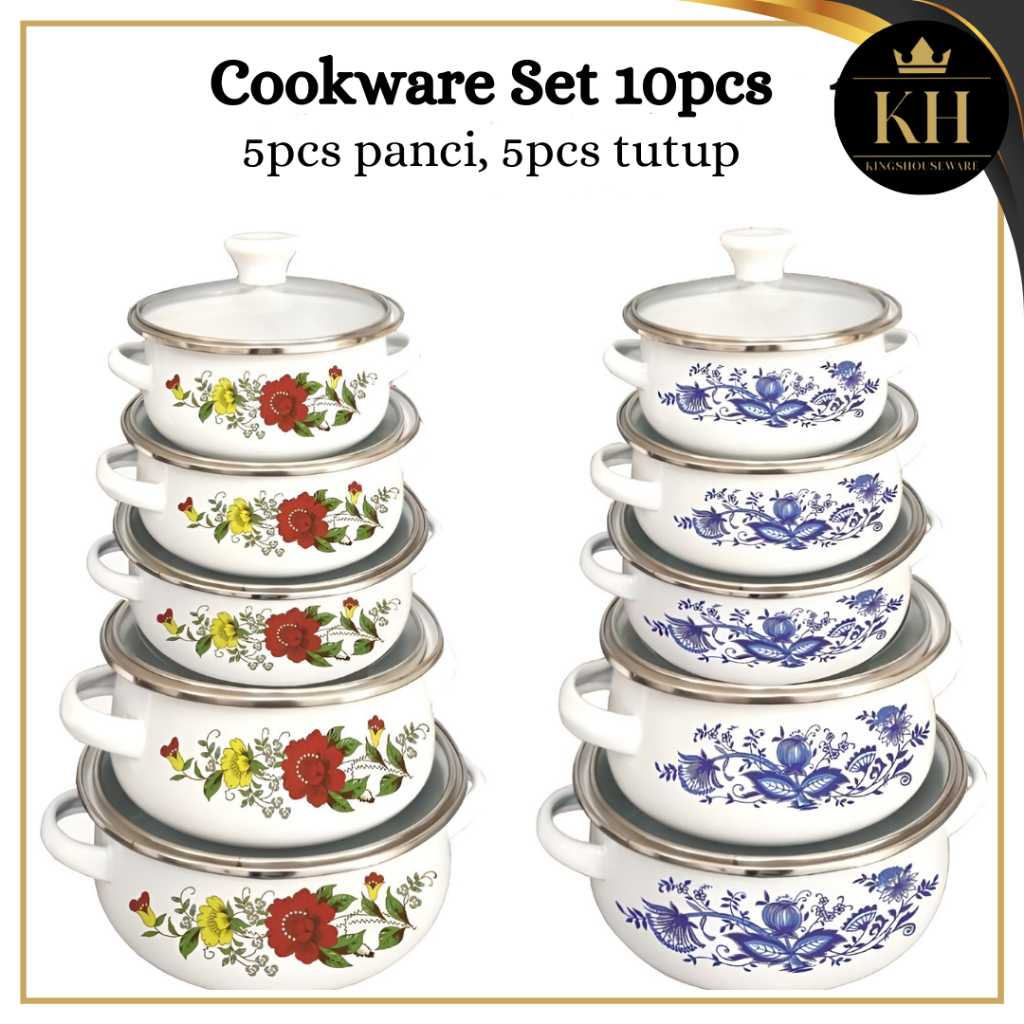 Jual KH-Panci Set Enamel Kembang Susun 10pcs & 6pcs / Panci Susun 3 ...