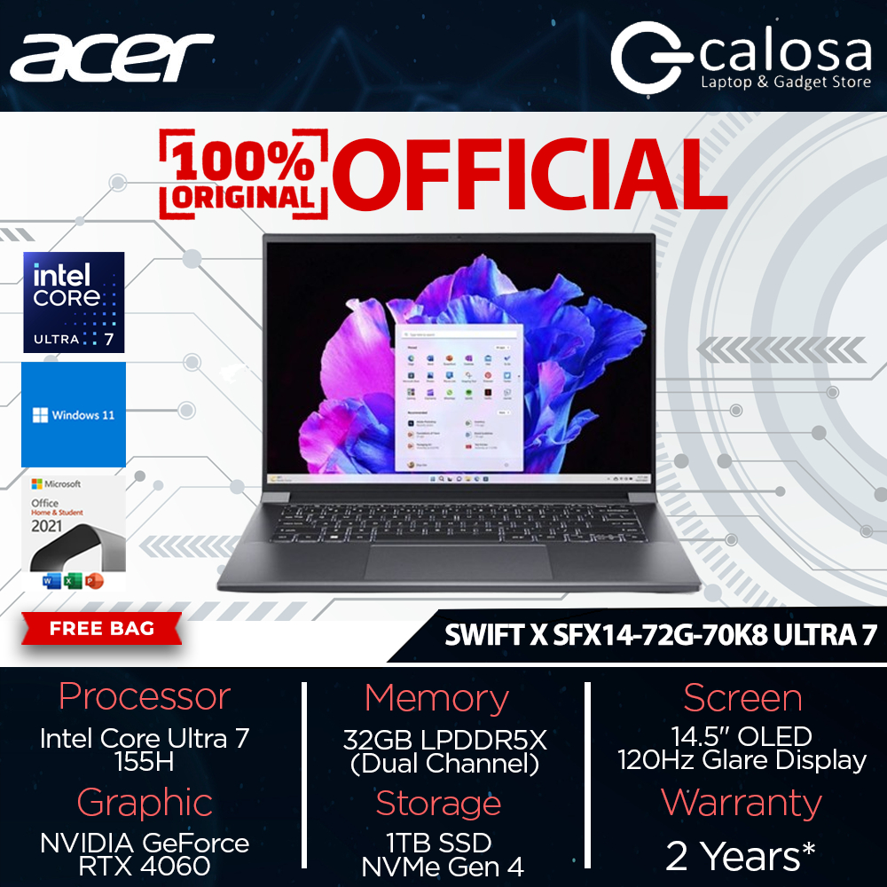 Jual ACER SWIFT X SFX14-72G-70K8 ULTRA 7-155H RAM 32GB 1TB SSD 14.5'' DIS WIN 11 STEEL GRAY ...