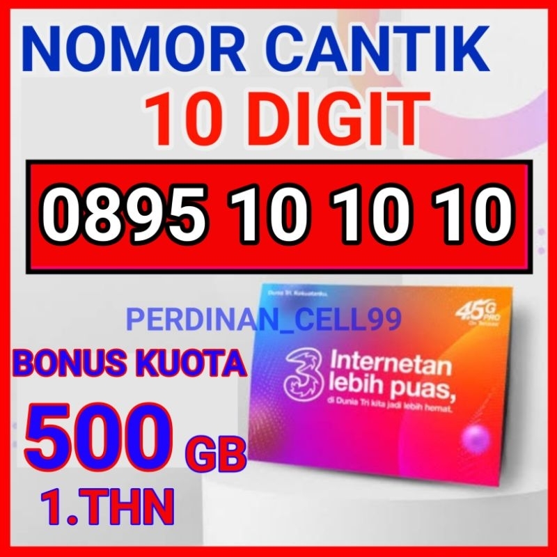 Jual NOMOR CANTIK PERDANA TRI 10 DIGIT PILIHAN SERI 10 SUPPORT JARINGAN 4G/5G | Shopee Indonesia