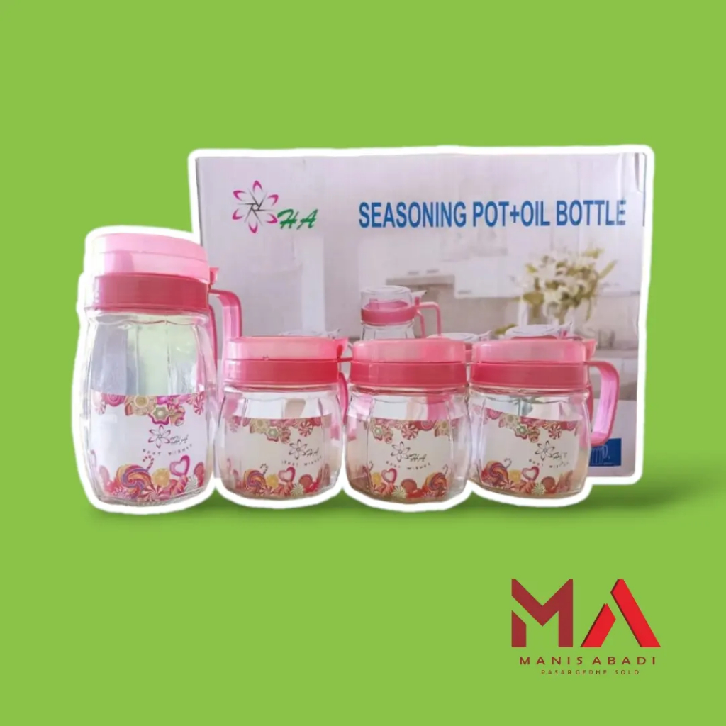 Jual Set Tempat Bumbu Dan Botol Minyak Toples Garam dapur Isi 4 Pcs ...