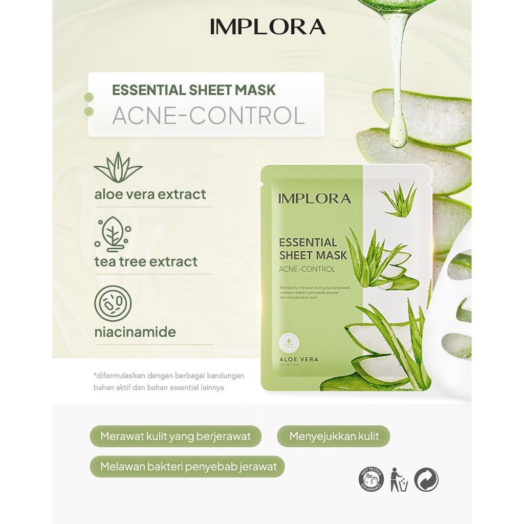 Jual IMPLORA Essential Sheet Mask 25g | Masker Wajah | Shopee Indonesia