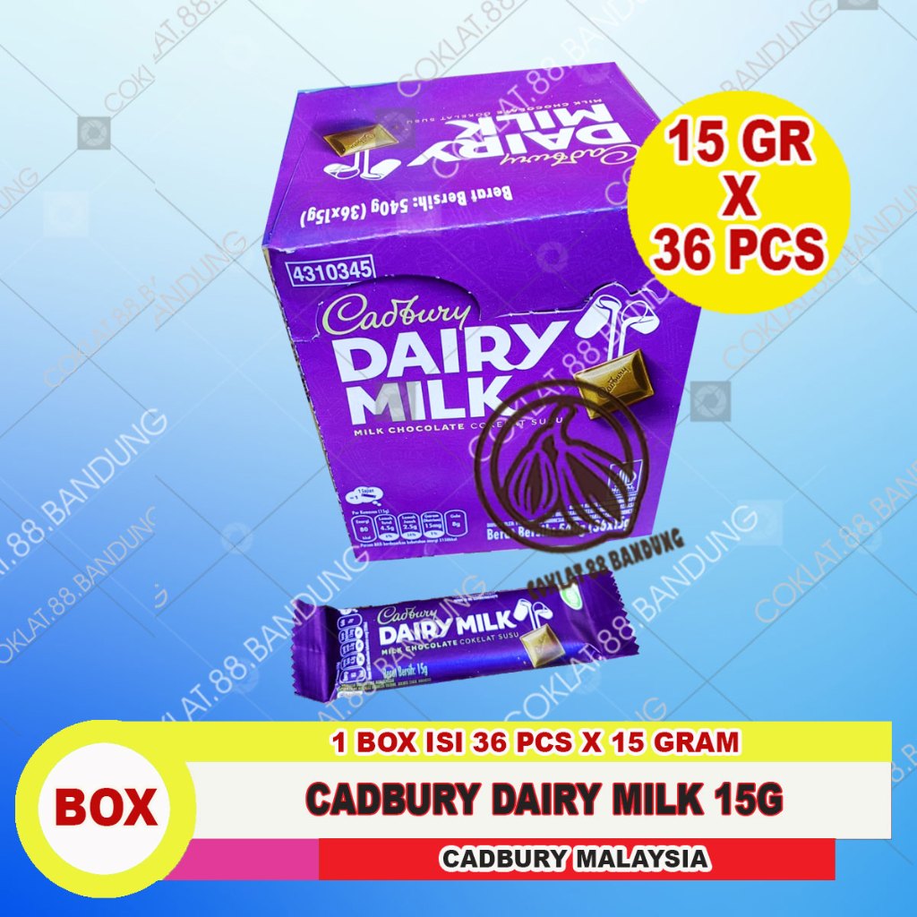 Jual CADBURY DAIRY MILK 1 BOX 36 PCS X 15 GRAM, CADBURY 15GR DAIRY MILK ...