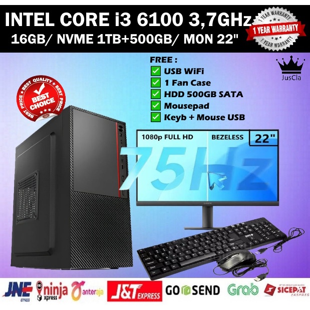 Jual PC Komputer INTEL CORE i3-6100 3,7GHz|RAM 16GB|NVME 1TB|HDD 500GB ...