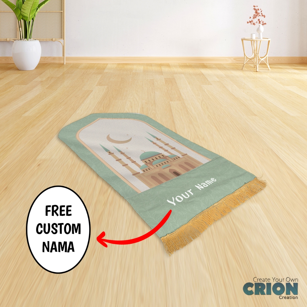 Jual Sajadah travel anak custom nama model kubah dan rumbai gold ...