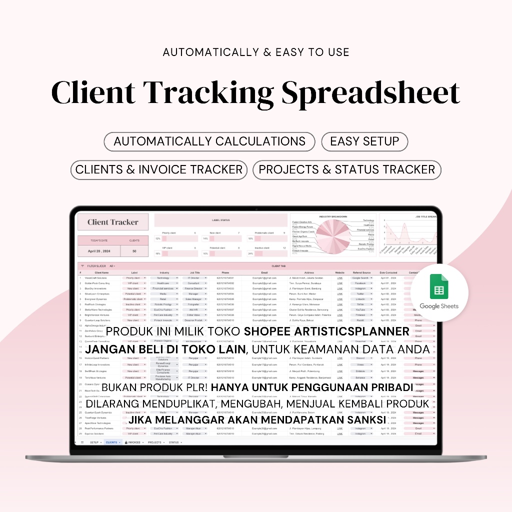 Jual Client Tracker Spreadsheet Template | Pelacak Klien Digital ...