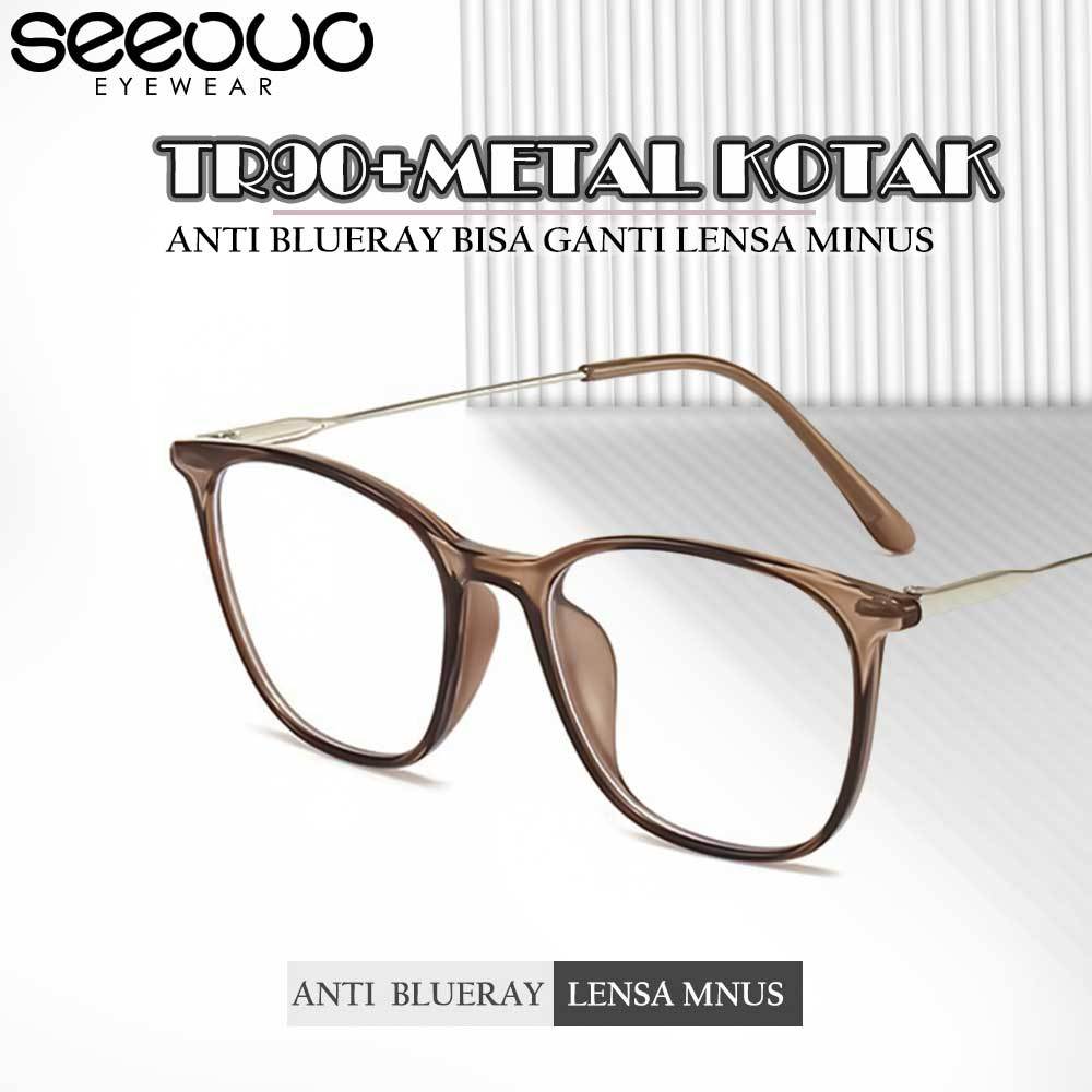 Jual Seeouo Kacamata Antiradiasi Blueray Model Simple Kotak Stylish TR90+Metal Frame Pria Wanita ...