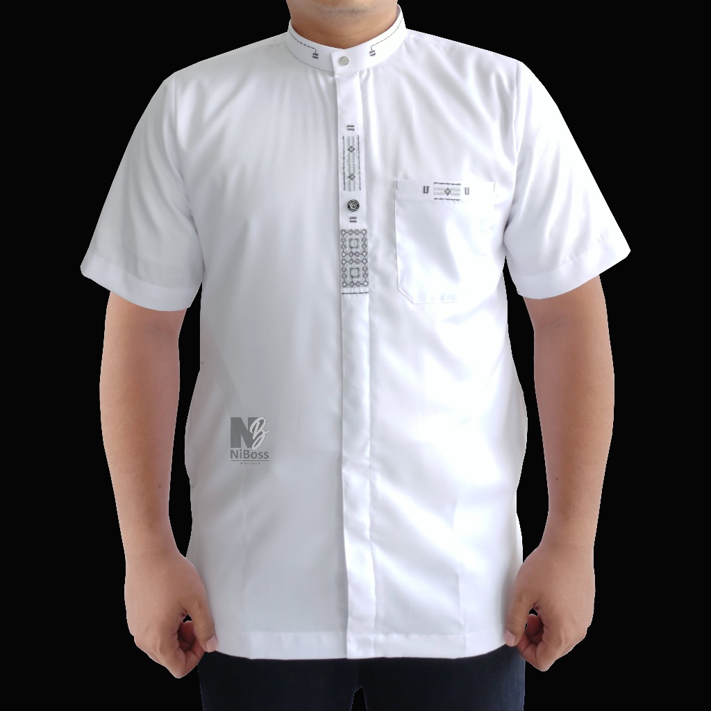 Jual Baju Koko Putih Pria Lengan Pendek Kemko Dewasa Muslim Ukuran M L ...